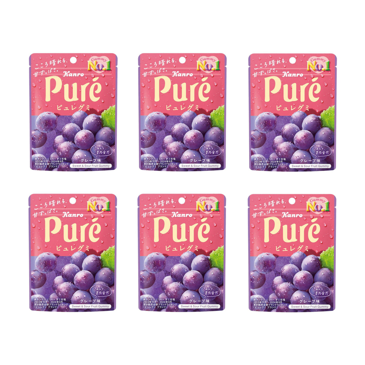Kanro Pure Gummy Juicy Sour Gummy Candies Grape Flavor (Pack of 6)